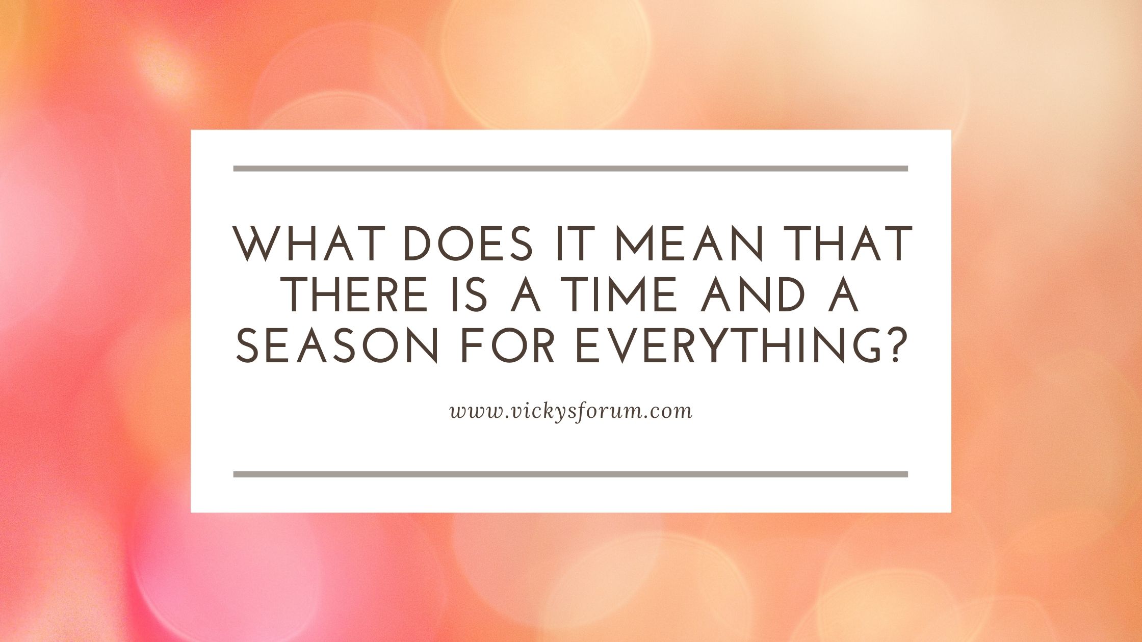 There is a time and a season for everything on earth - Vicky's Forum